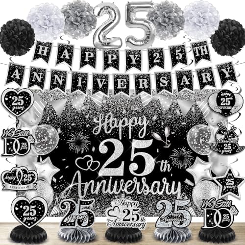 Amazon.com: APOWBLS 25th Wedding Anniversary Plates And Napkins Party ...