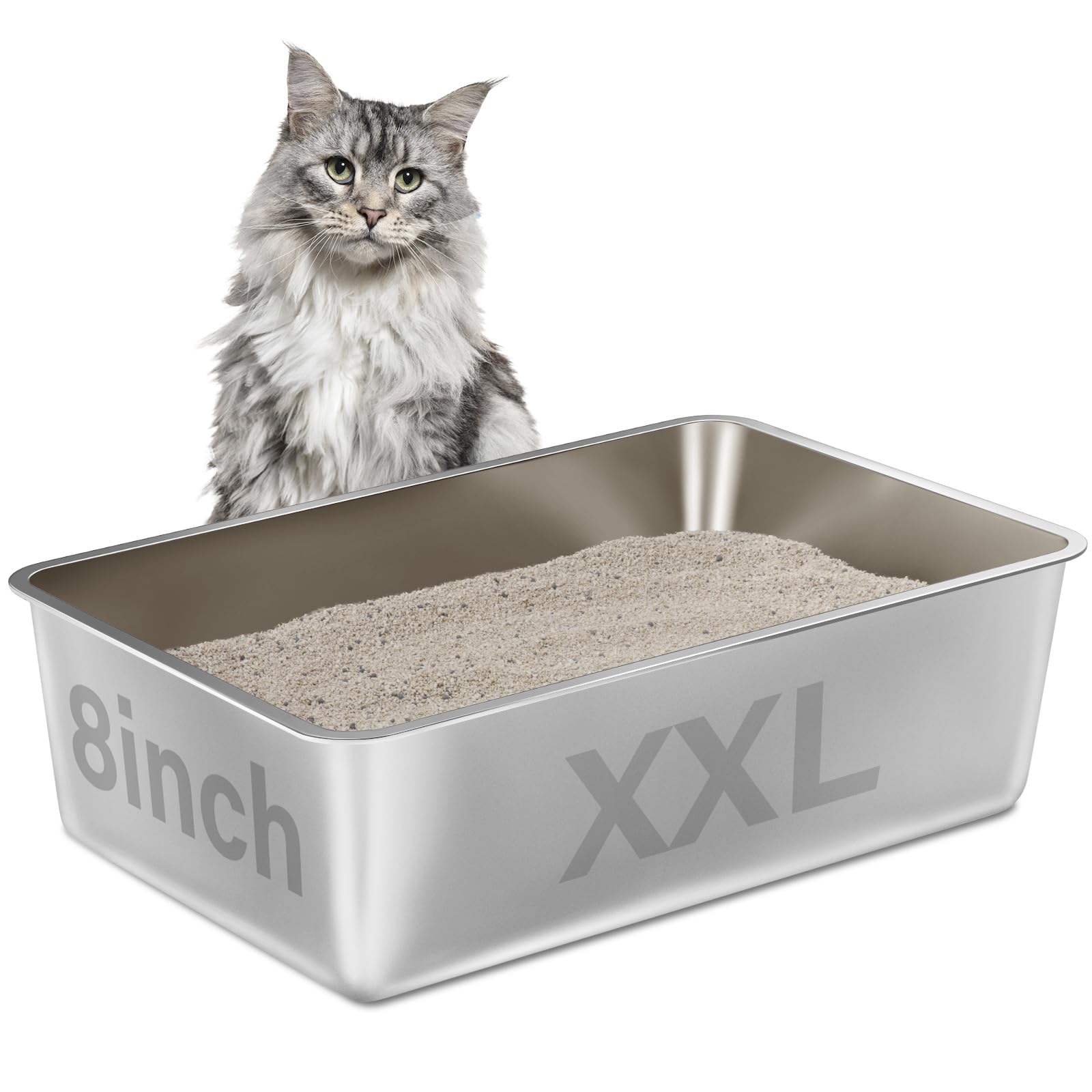 LEGOURNS Stainless Steel Litter Box, 23.6x15.8x8 Inch(Deep) Stainless ...