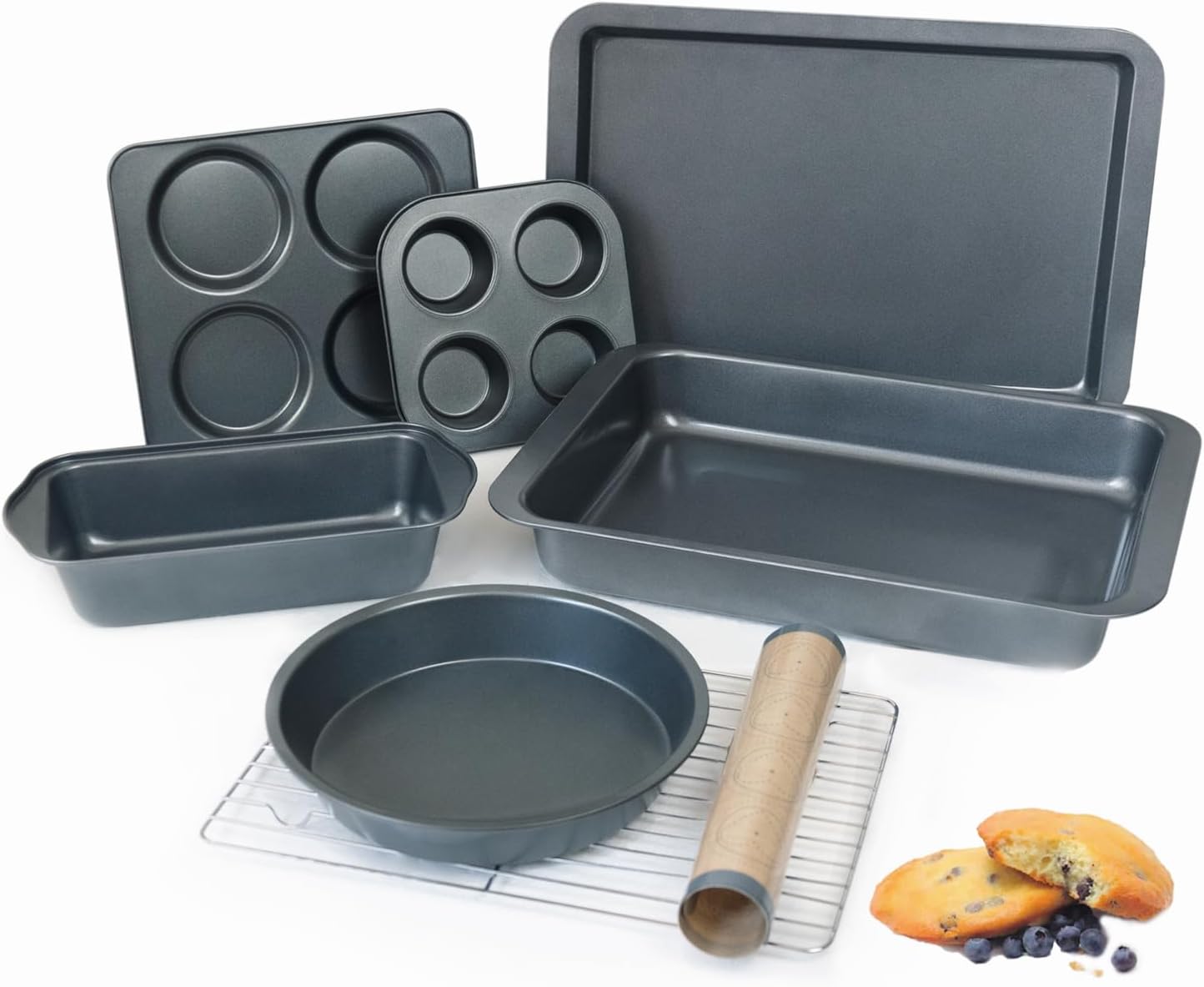 Amazon.com: 8-Piece Baking Pans Set with Rack, Nonstick Bakeware ...