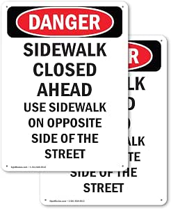 Amazon.com: (2 Pack) Sidewalk Closed Ahead Use Sidewalk OSHA Danger ...