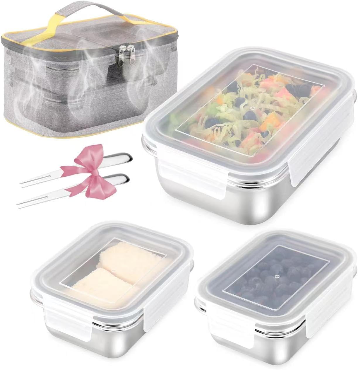 Amazon.com: Cykorxicc 304 Stainless Steel food Containers with Lids for ...