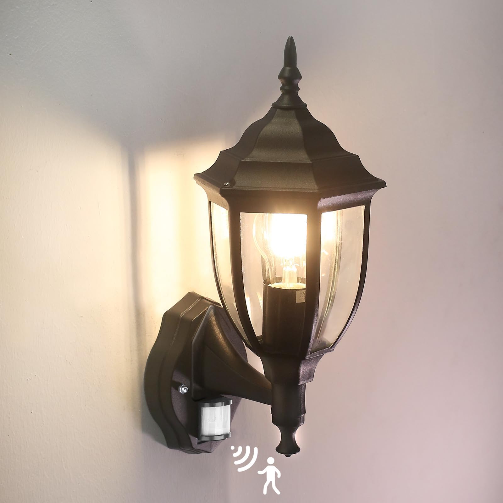 HLFVLITE Motion Sensor Outdoor Light, E27 Aluminum Outside Wall Lantern ...