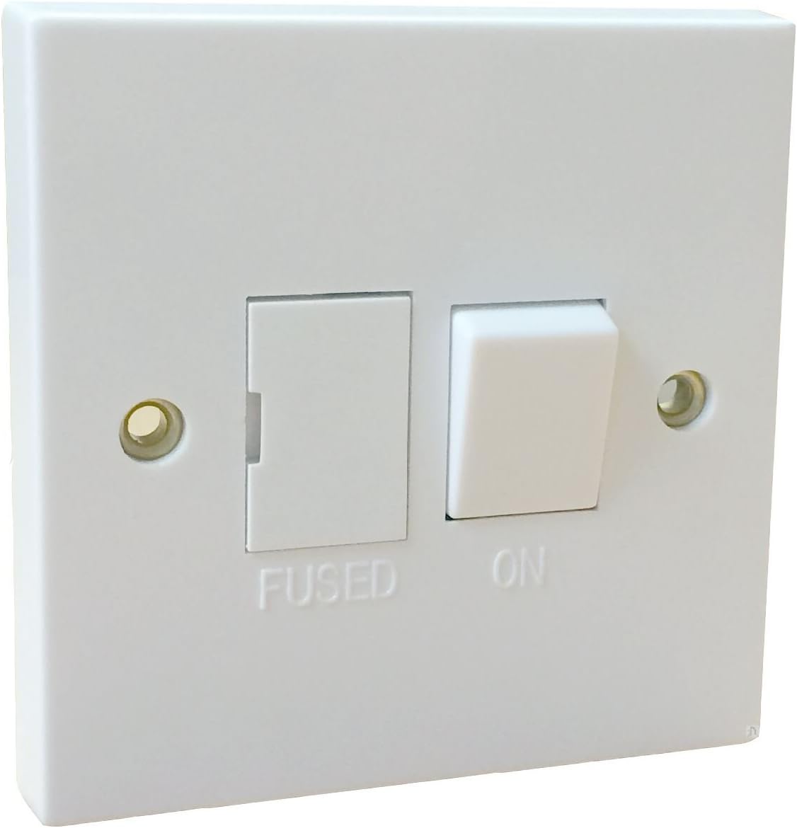 White Single Fused Switched Spur/Square Edge 1 Gang Appliance Wall ...