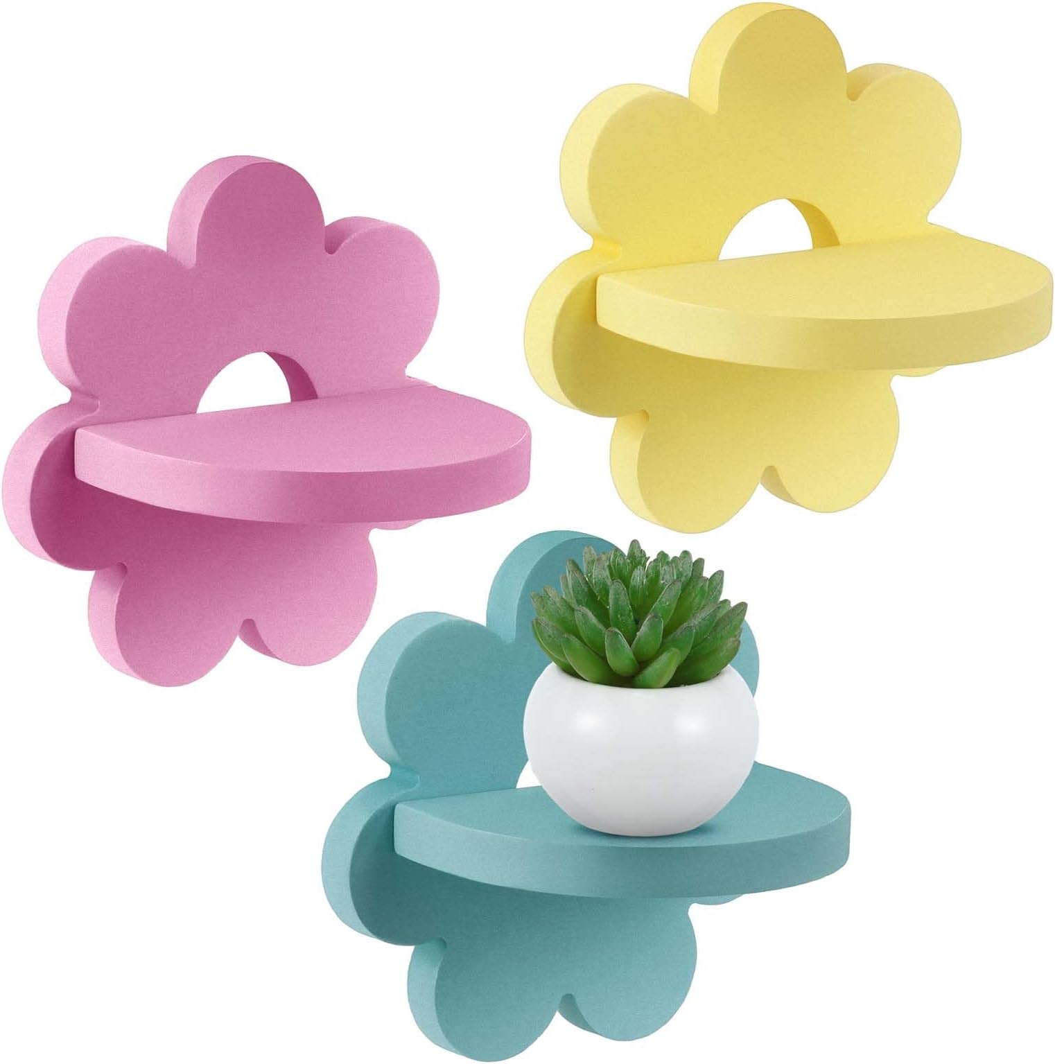 Amazon.com: Suzile 3 Pcs Daisy Flower Plant Wall Shelf Kawaii Small ...