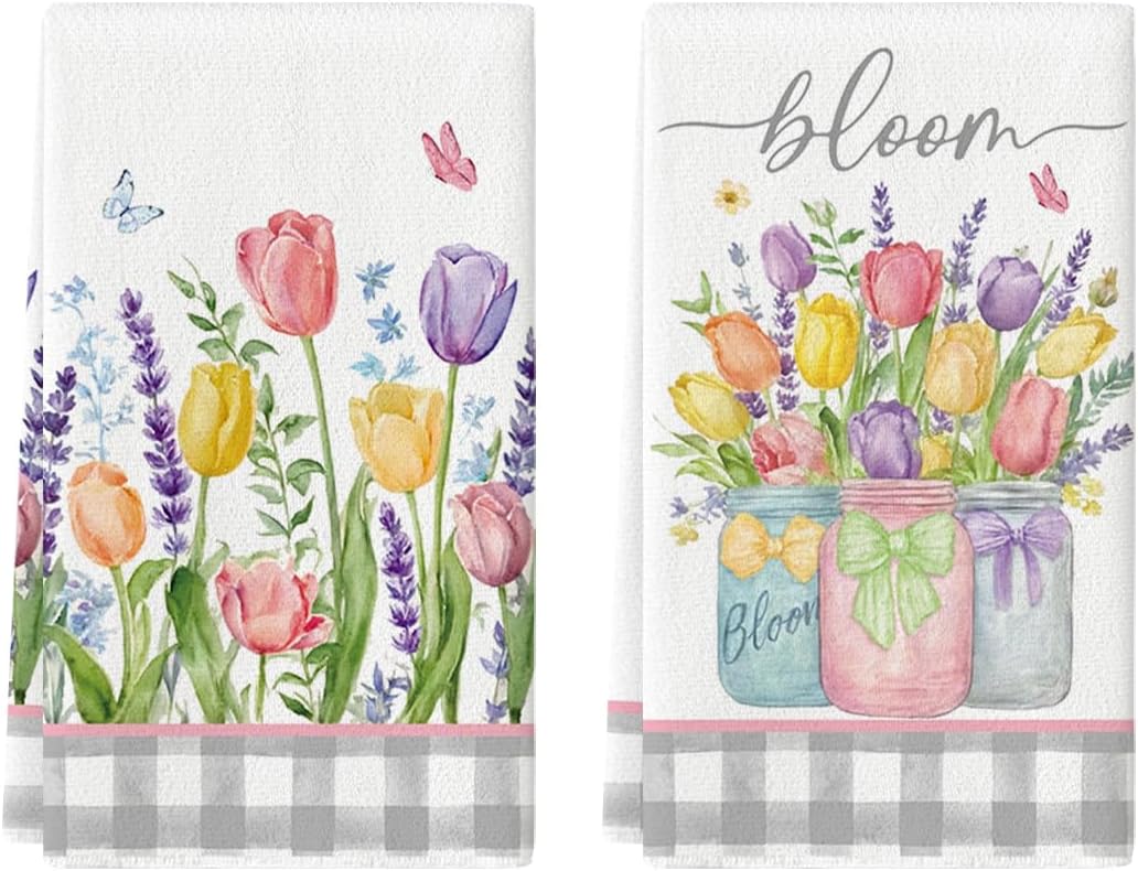 Amazon.com: Cukemip Spring Bird Flowers Kitchen Towels Decorative Set ...