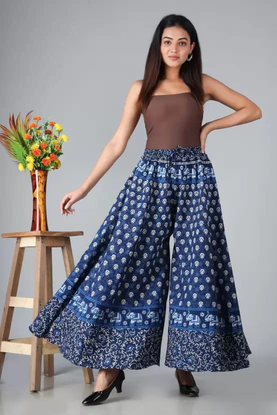 Buy Radhe Collection Women's Soft Relaxed Long Palazzo Pants Rajasthani ...