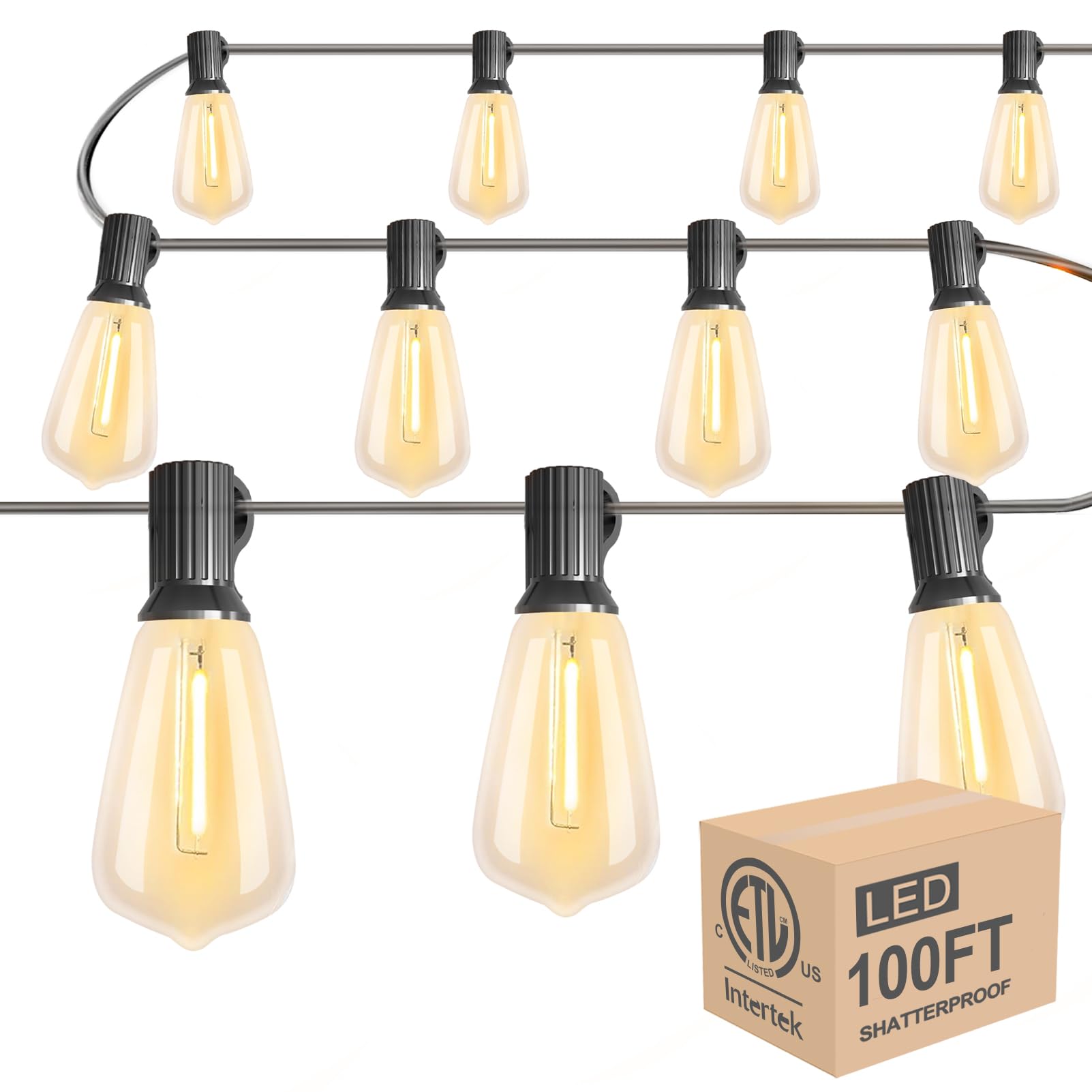 Snapklik.com : Lightdot 100FT Outdoor String Lights, LED Bistro String ...