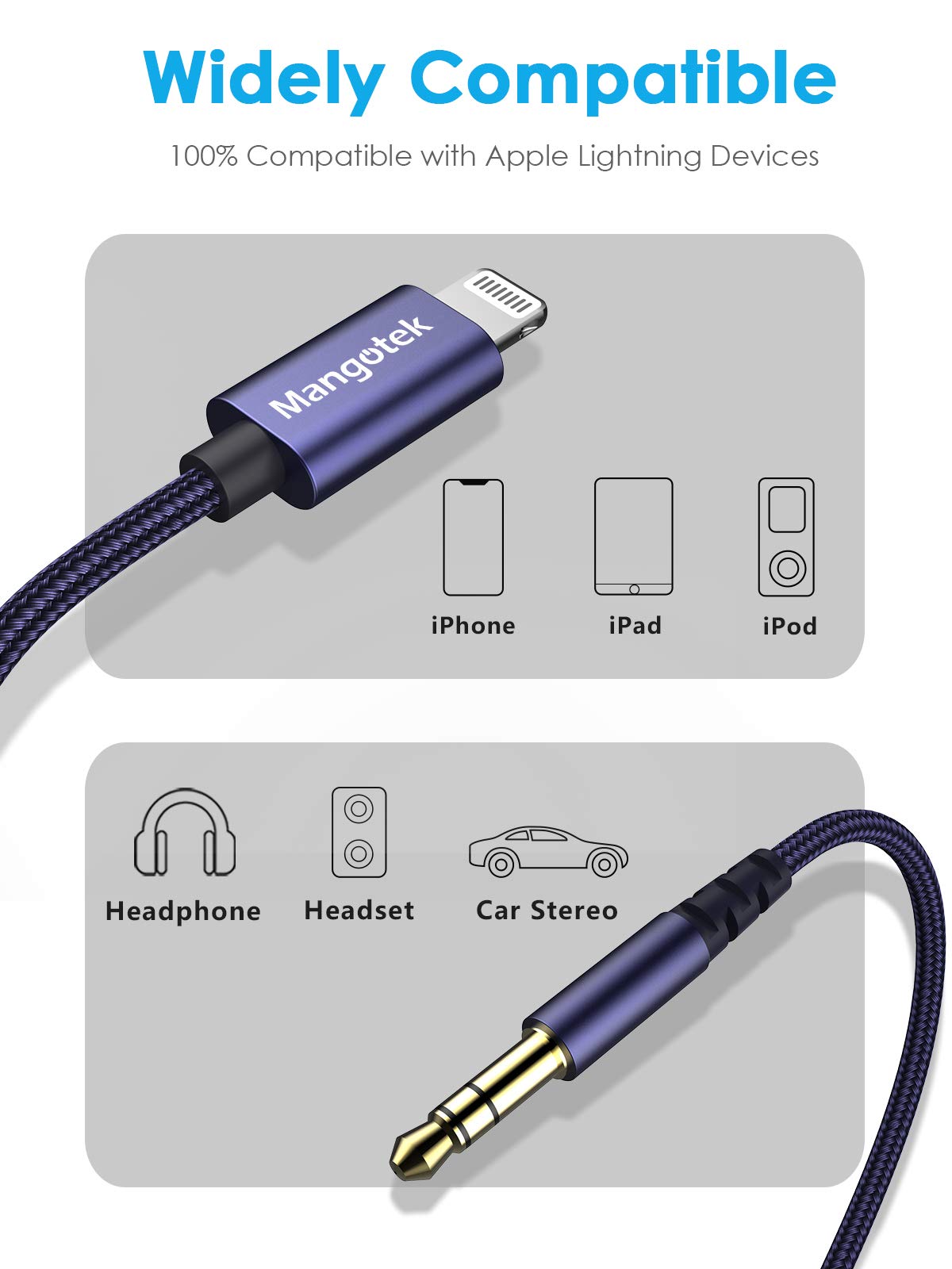 Snapklik.com : Mangotek Aux Cord For iPhone, Apple MFI Certified Aux To ...