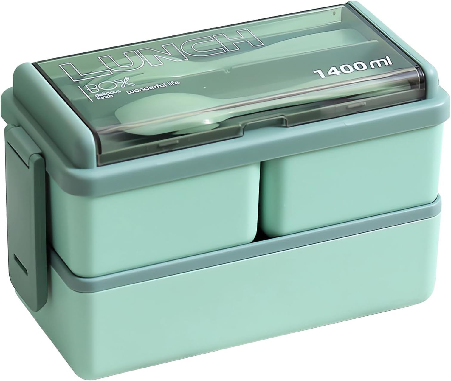 1400ml Lunch Box with 3 Compartments - 2 Layer Leak Proof Bento Box ...