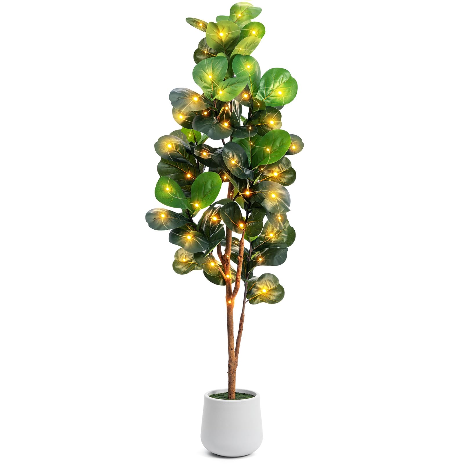Amazon.com: 6ft Artificial Fiddle Leaf Fig Tree with LED Fairy Lights ...