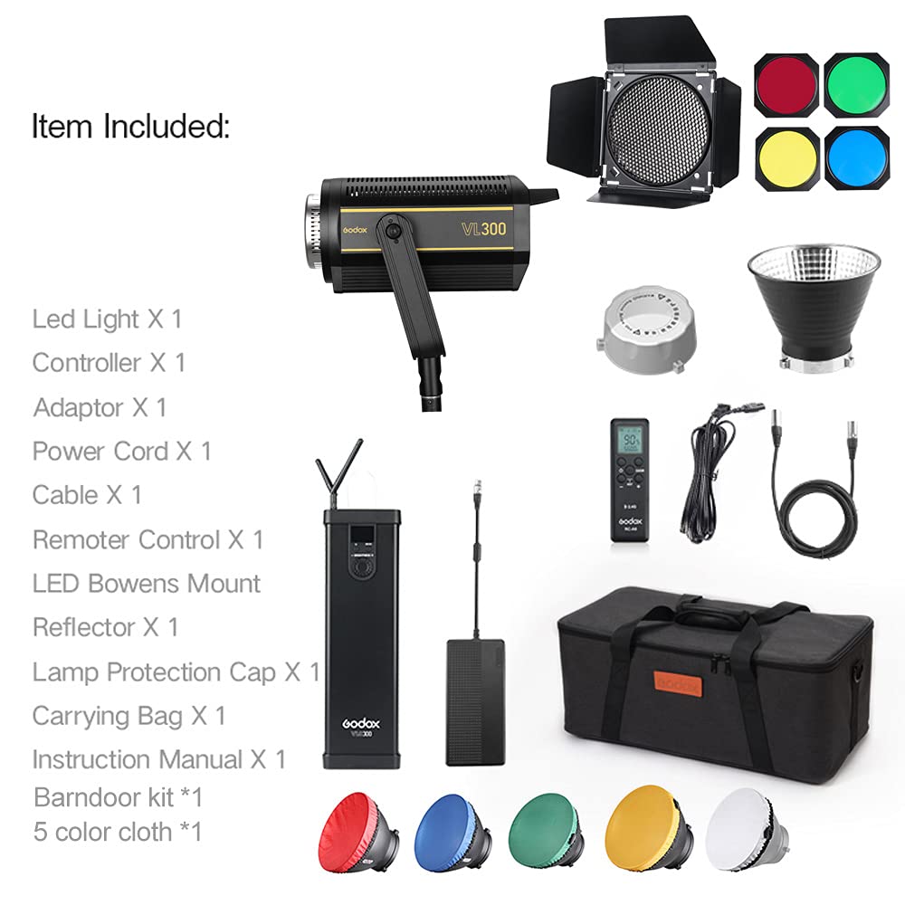 Godox VL300 LED Video Light, with BD-04 Barndoor Kit,...B087F4J1Q6 ...