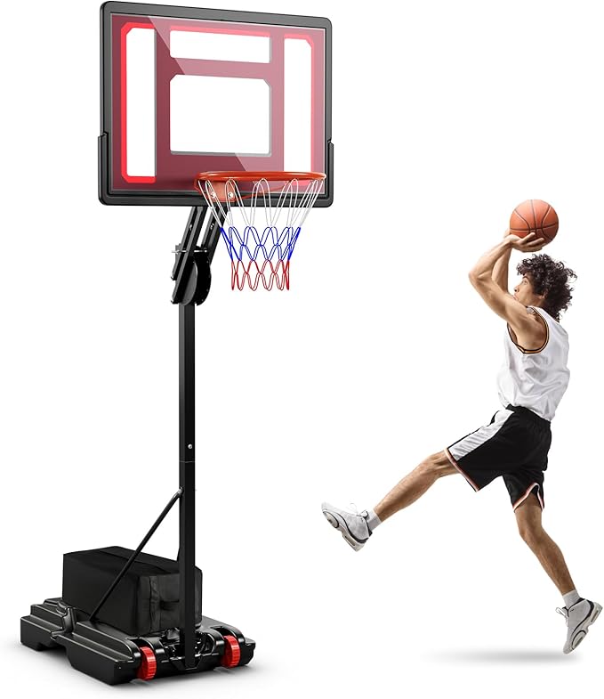 GYMAX Portable Basketball Hoop, 5 FT to 10 Adjustable Goal with Heights ...