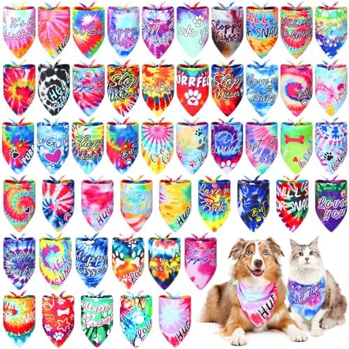 Amazon.com : Huhumy 50 Pcs Tie Dye Dog Bandanas with Words Bulk Pet ...