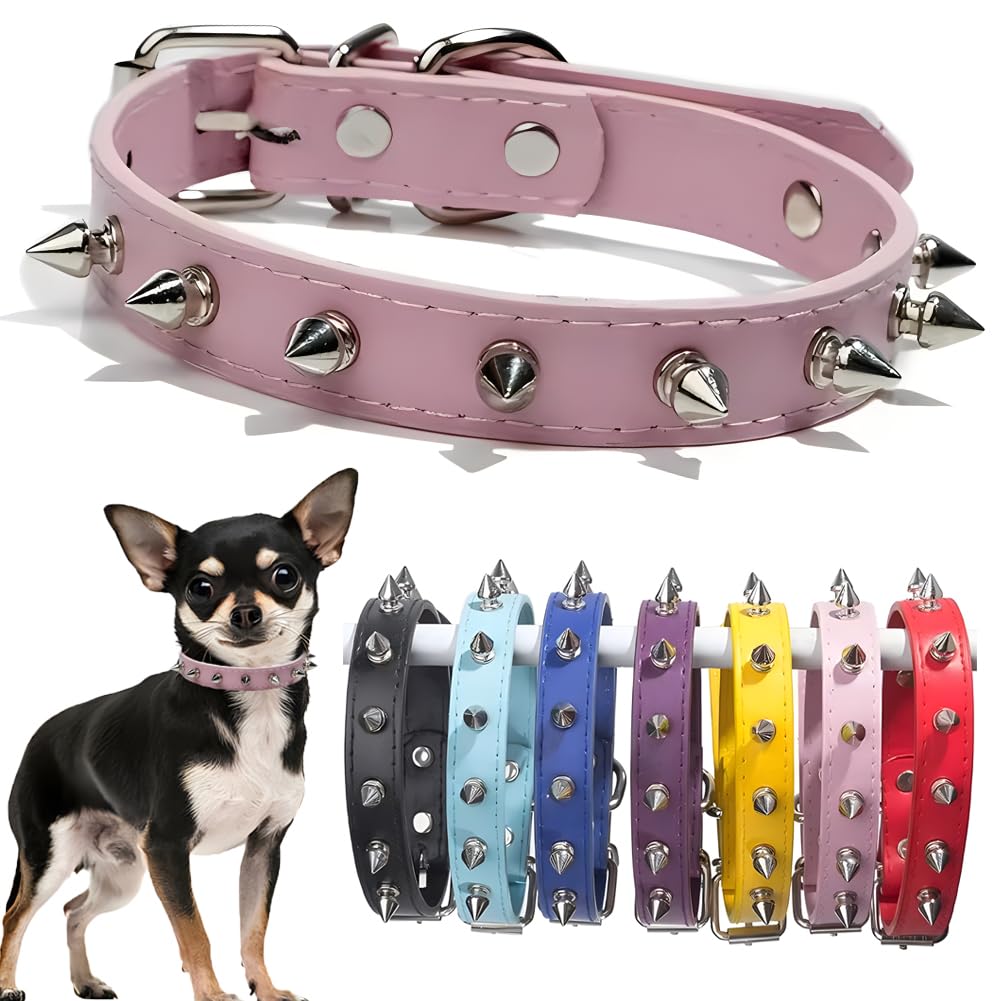 Amazon.com : Spiked Dog Collar for Small Dogs PU Leather Spike Puppy ...