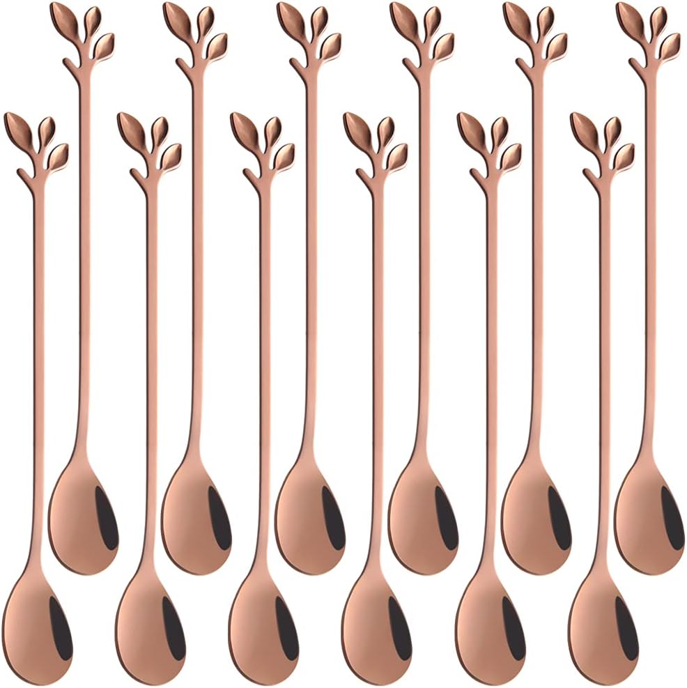 Amazon.com: AnSaw Leaf Handle Long Teaspoons, 7.4" Rose Gold Coffee ...