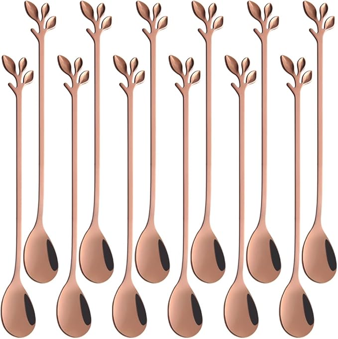 Amazon.com: AnSaw Leaf Handle Long Teaspoons, 7.4" Rose Gold Coffee ...