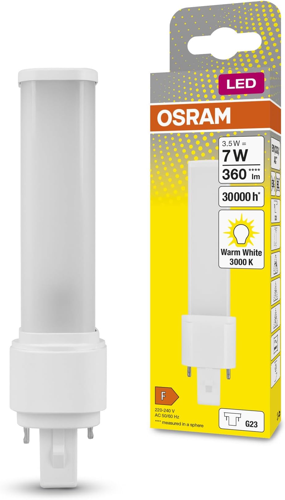 OSRAM DULUX LED S7 EM, G23, 3,5W, 360lm, 3000K, warmweiße Lichtfarbe, LED-Ersatz für ...
