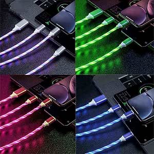 3 in 1 Charging Cable Light Up, Multi Charging Cable LED Flowing Light ...