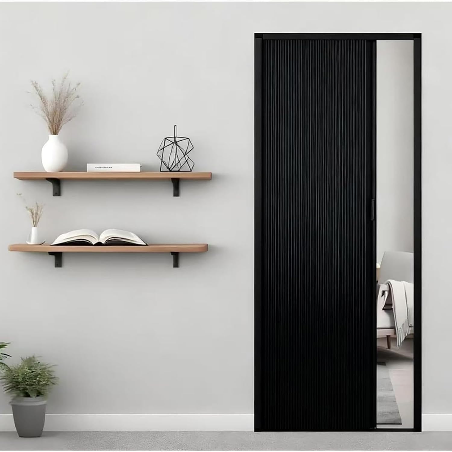 Accordion Door,No-Drill Retractable Folding Doors - Black Aluminum ...
