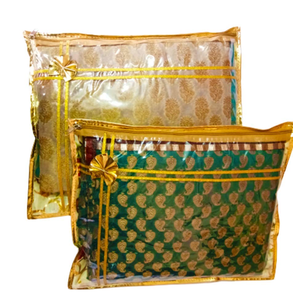 DMS RETAIL Transparent Golden Single Saree Cover Set Saree Covers with ...