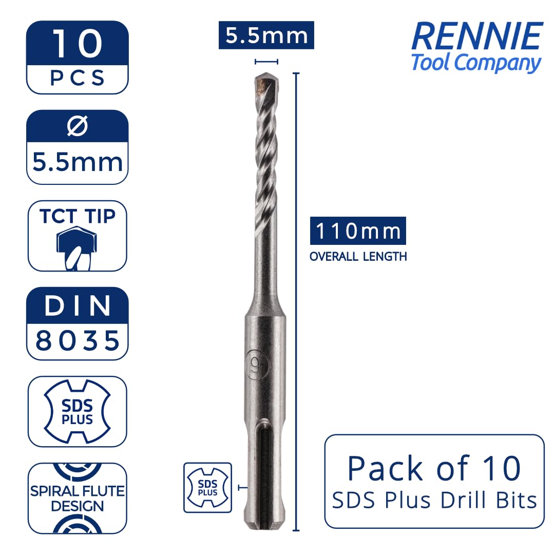 10 Pack Of – 5.5mm x 110mm Long SDS Plus Hammer Drill Bits ...