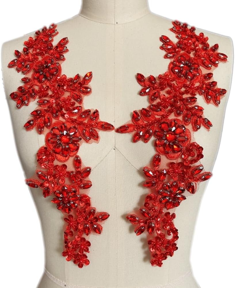 Amazon.com: A115 Red Color Lace Appliques - Two Pairs Wedding & Embroidered