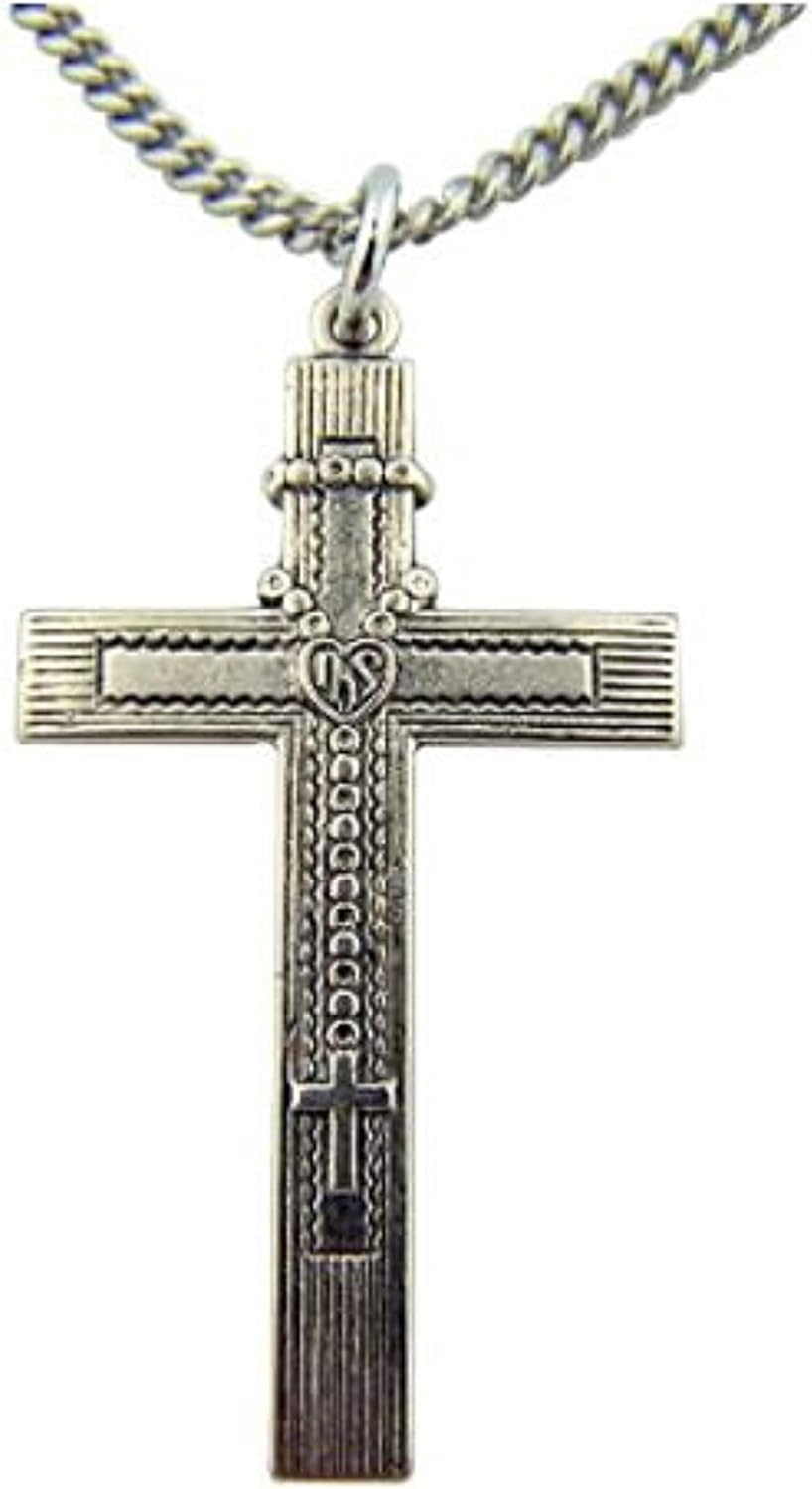 Needzo Silver Tone IHS Cross Pendant Necklace, Religious Jewelry Gift ...