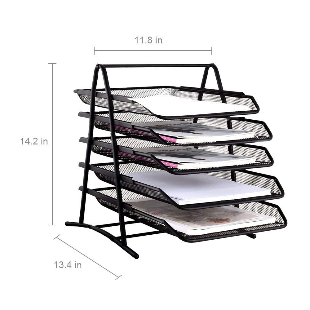 MorNon Mesh Letter Tray 5 Tier Letter File Trays Office File Shelf Mesh ...
