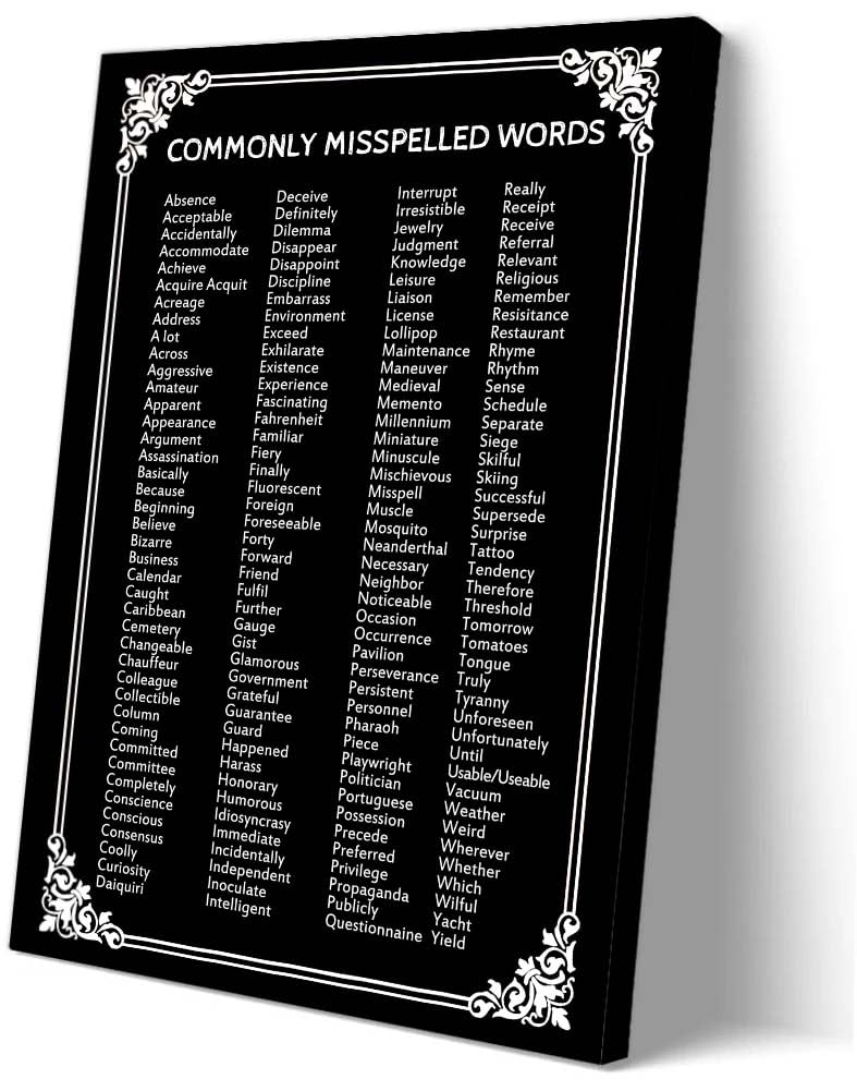 Amazon.com: Commonly Misspelled Words Poster Framed Educational Charts ...