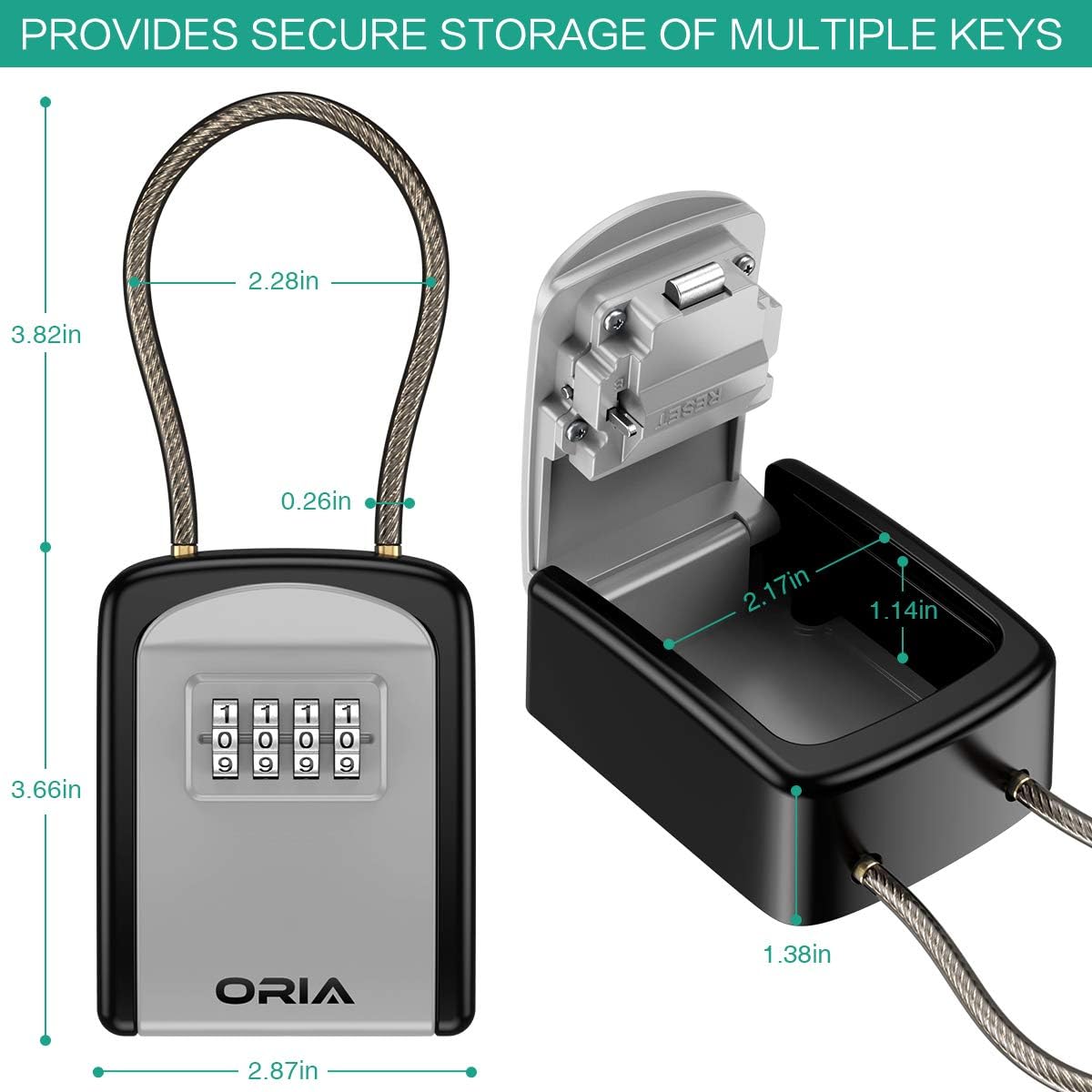 ORIA Key Lock Box, 4 Digit Combination Lock Box Key Safe Box, 5 Keys ...