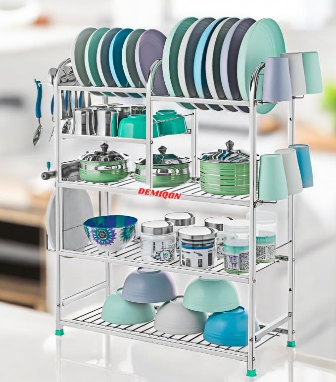 DEMIQON Stainless Steel 5 Shelf Kitchen Rack | Bartan Rack | Dish Rack ...