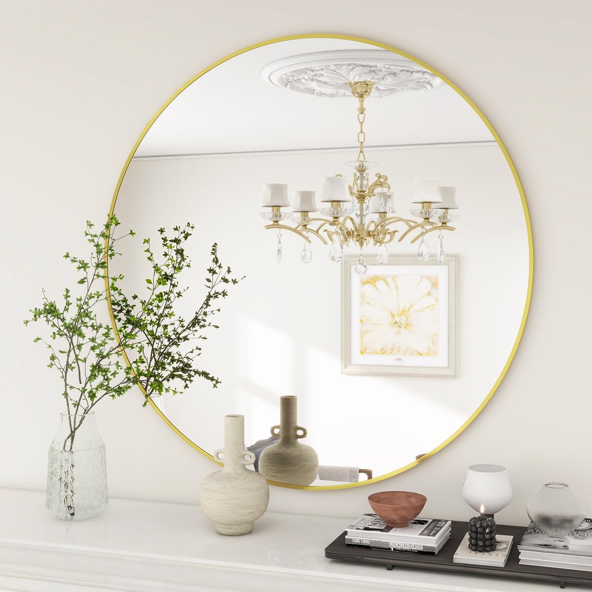 Amazon.com: Suidia Wall Mirror, Gold Metal Frame Mirror 20 inch, Round ...
