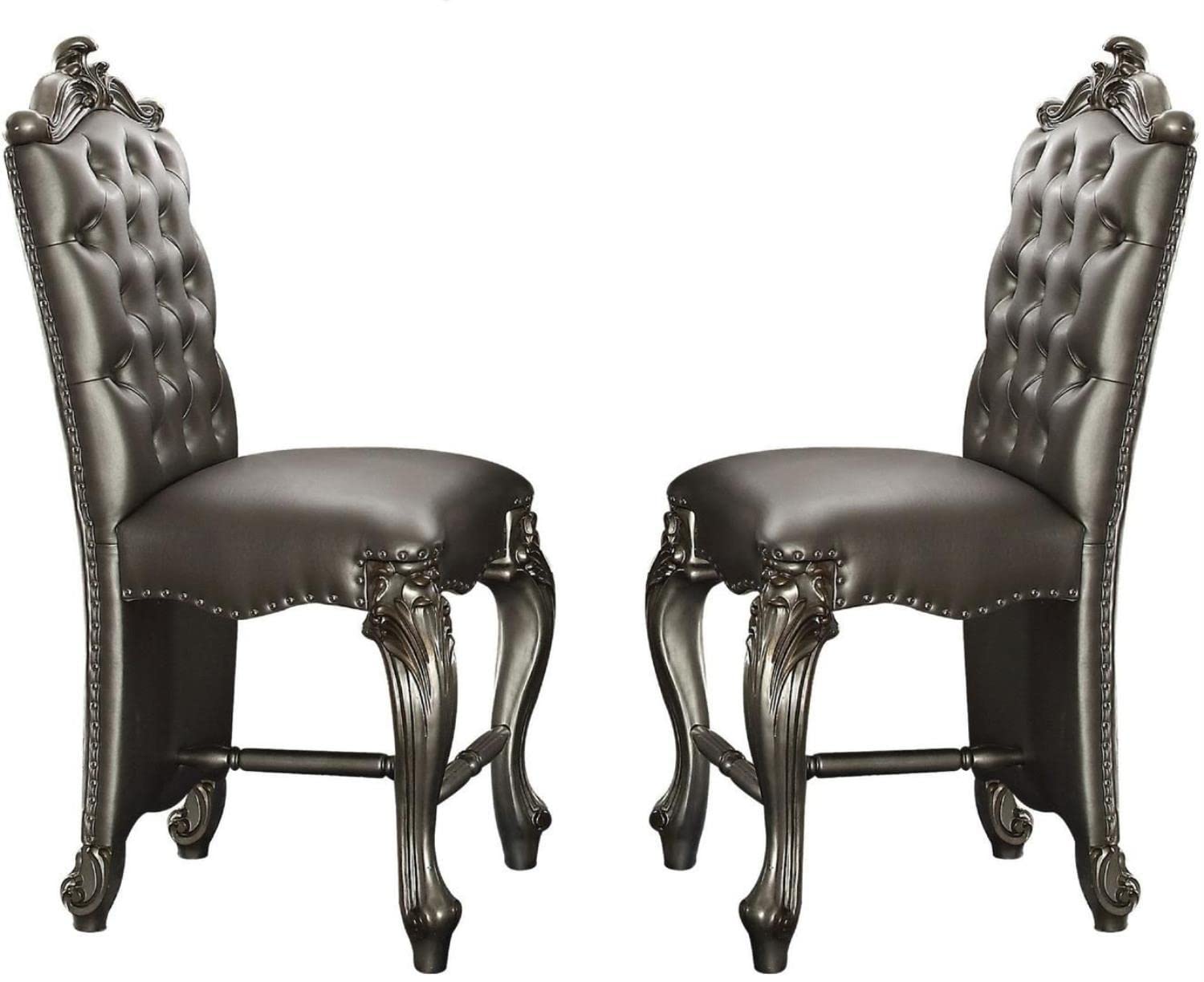 Acme Versailles Faux Leather Counter Dining Chair in Silver Platinum ...