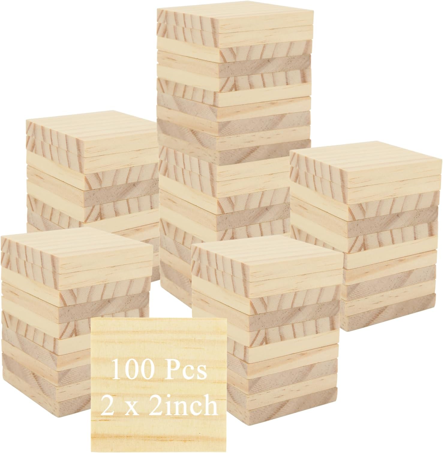 Amazon.com: WOPPLXY 100 Pcs 2 X 2 Inch Wooden Squares for Crafts, 0.27 ...