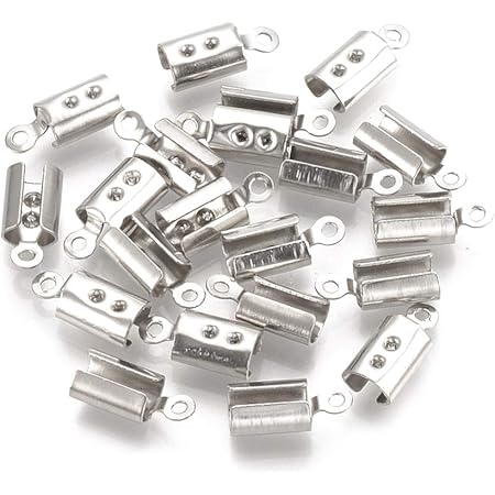 Amazon.com: Fold Crimp Ends,200Pcs Stainless Steel Fold Over Crimp Cord ...