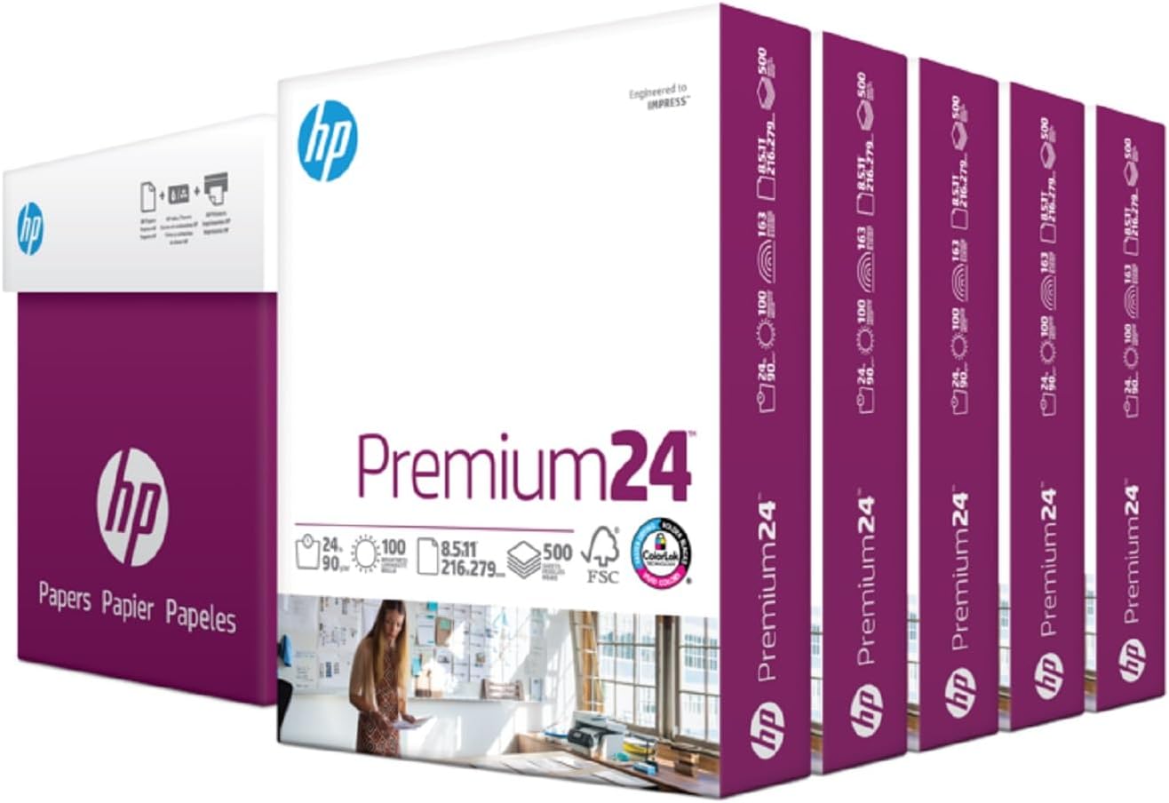 HP Printer Paper 8.5x11 Premium 24 lb 5 Ream Case 2500 Sheets 100 ...