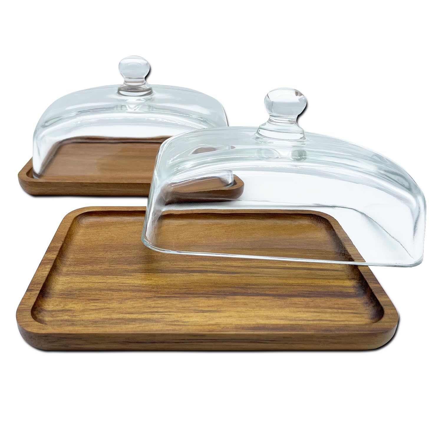 Amazon.com | AUEEDS 2 Pack Rectangular Wooden Cake Stand with Glass ...