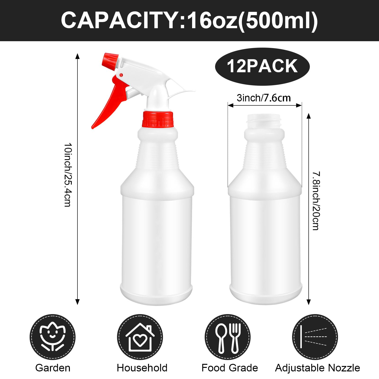 Eccliy 24 Pcs 16 Oz Plastic Spray Bottle, Leak Proof Empty and Reusable ...