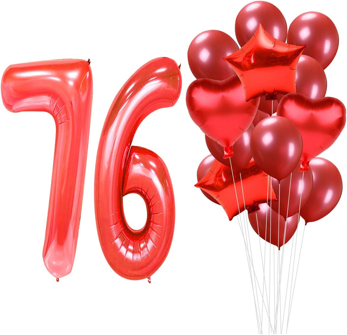 Amazon.com: MAGJUCHE 40 Inch Red 76th Birthday Helium Jumbo Digital ...