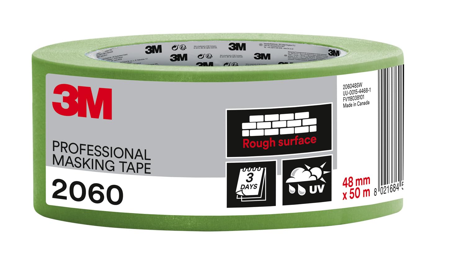 3M Professional Masking Tape 2060, Rough Surfaces, Green - 1 Roll 48 mm ...