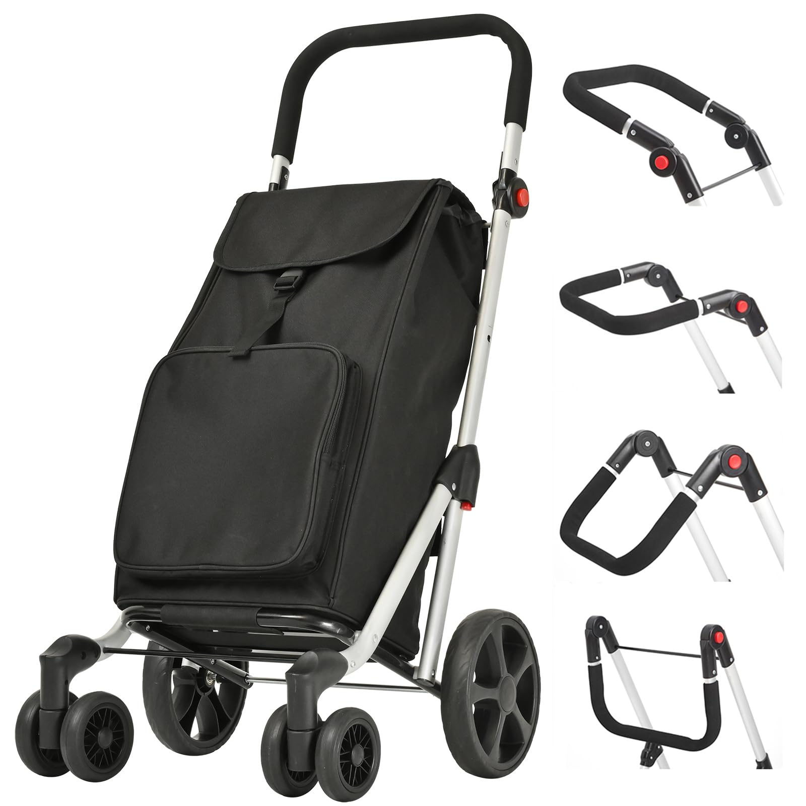 LEUYA ABC Grocery Trolley, 6 Wheel Shopping Trolley, 45L Aluminium ...