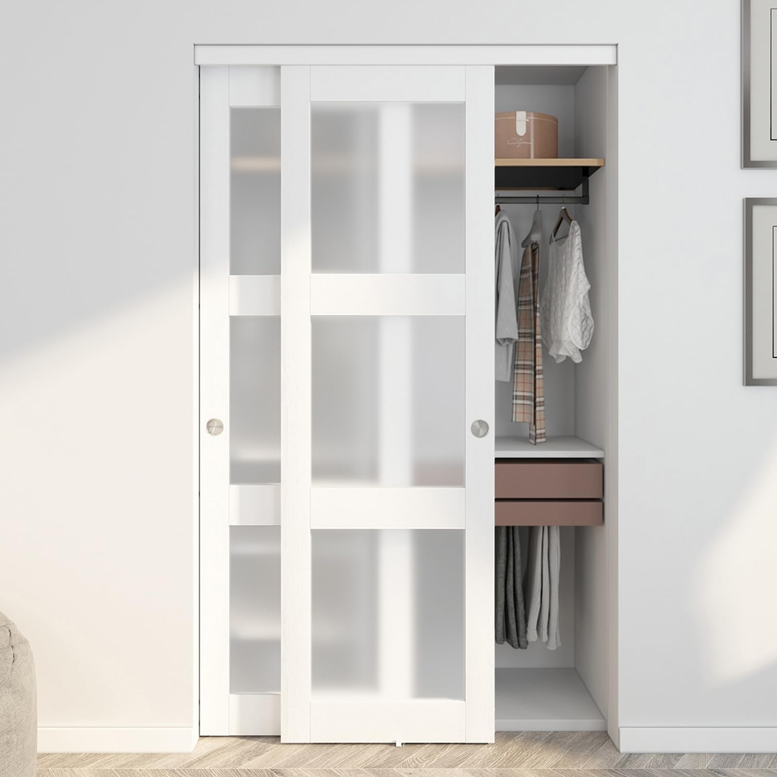 Amazon.com: JUBEST Sliding Closet Door 48"(Double 24.5")x80", 3-Lite ...