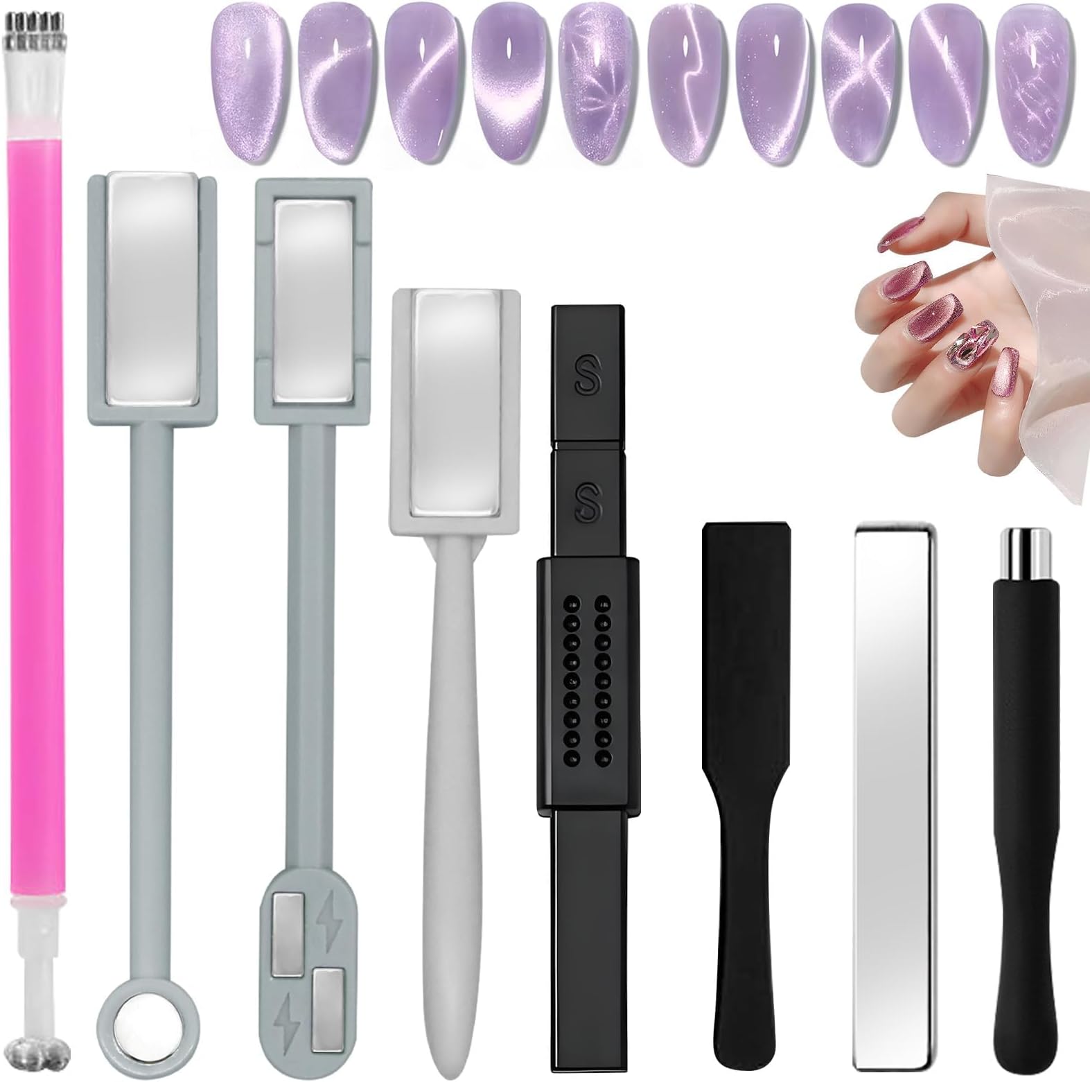 Amazon.com: 8Pcs Cat Eye Nail Magnet Set Cat Eye Magnet for Nails ...