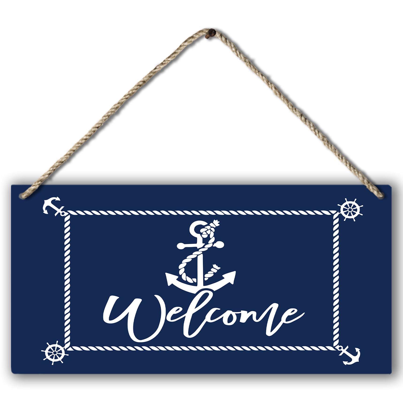 Amazon.com: Nautical Anchor with Rope Welcome Navy Blue Printed Wood ...