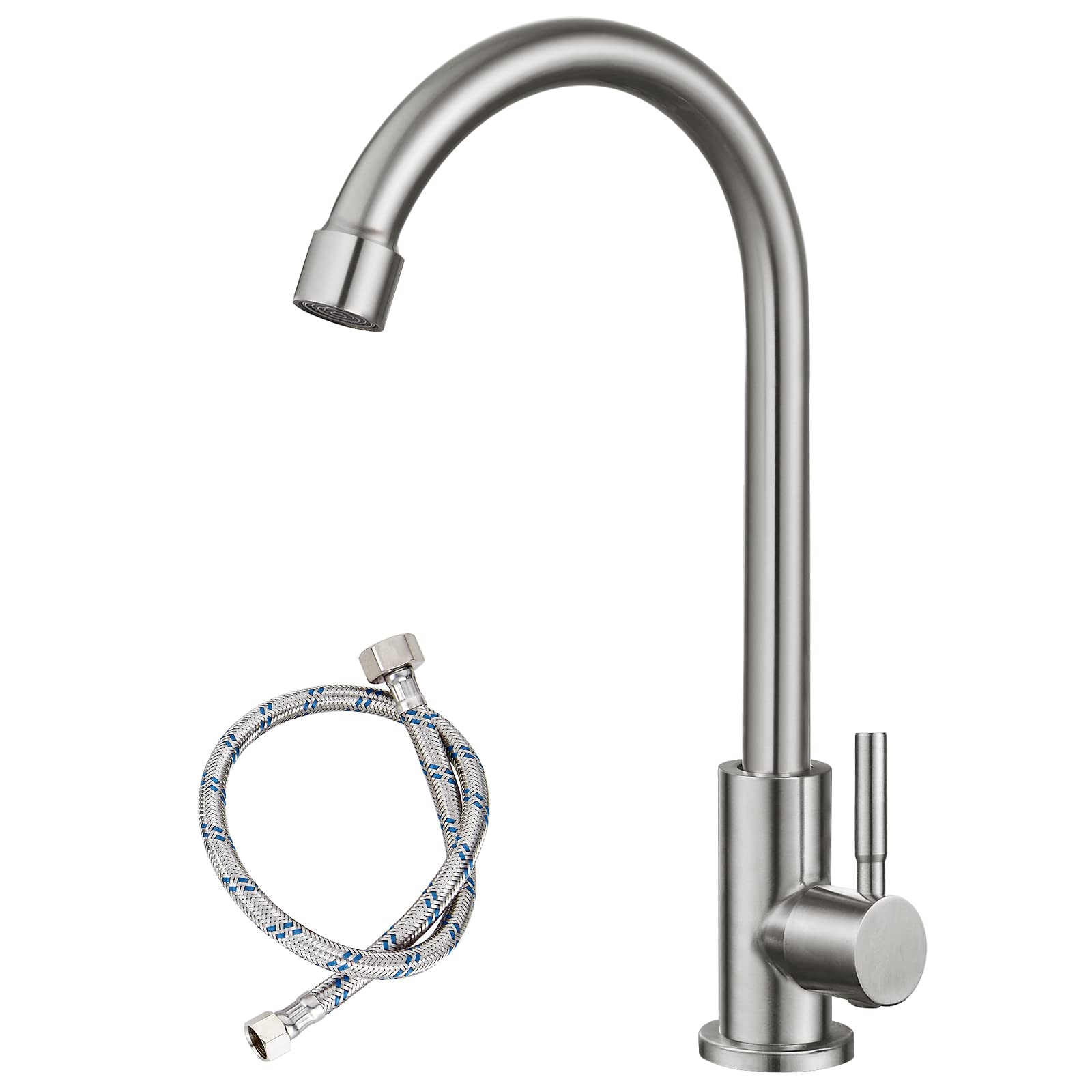 Brushed Nickel Kitchen Faucet Cold Water Only 1 Hole Single Handle 360 ...
