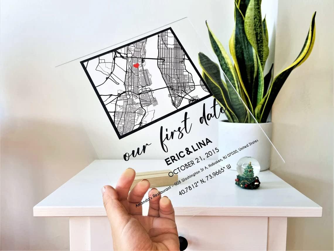 Our First Date Valentines Day Map Plaque – Couple Map, Gift for Her ...