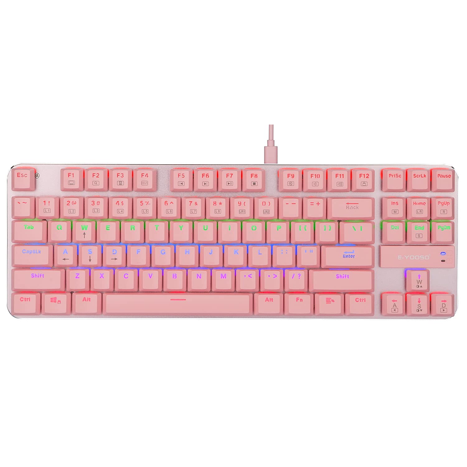 DEANEEK Mechanical Keyboard 87 Keys Small Compact Multicolour Backlit ...