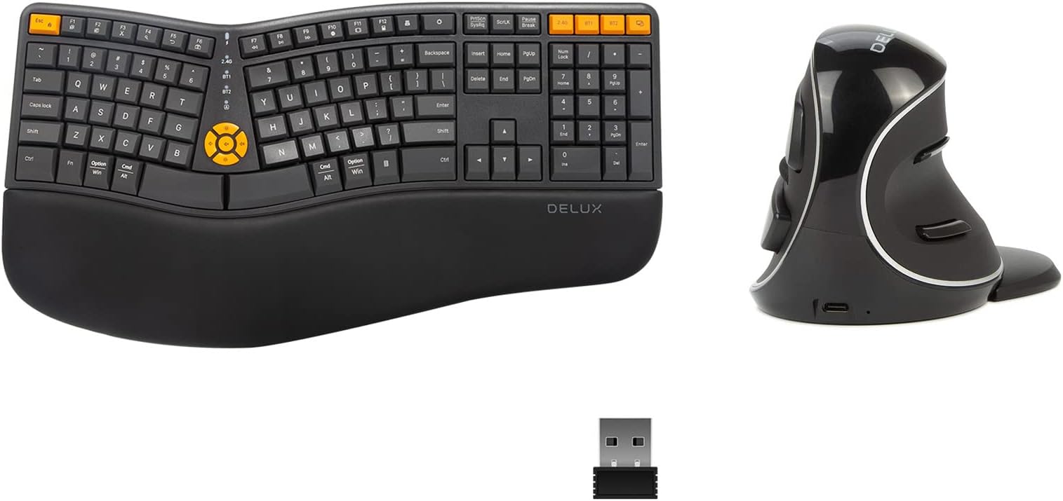 Amazon.com: DELUX Wireless Ergonomic Keyboard GM905 and Vertical Mouse ...