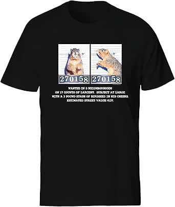 Amazon.com: Mugshot Squirrel Cotton T-Shirt - Funny Squirrel Tee ...
