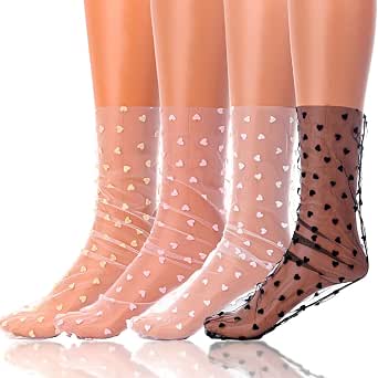 Amazon.com: Miaband Heart Print See Through Socks Lace Loose Sheer ...